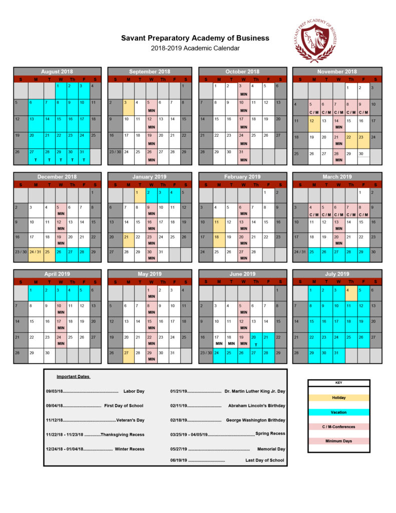 School Calendar – Savant Preparatory Academy of Business
